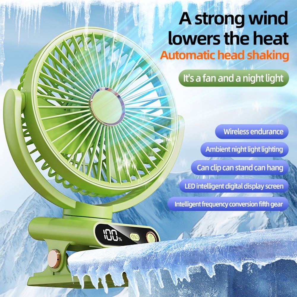 Portable Clip Fan Automatic Oscillation USB Rechargeable Fan with Light ...