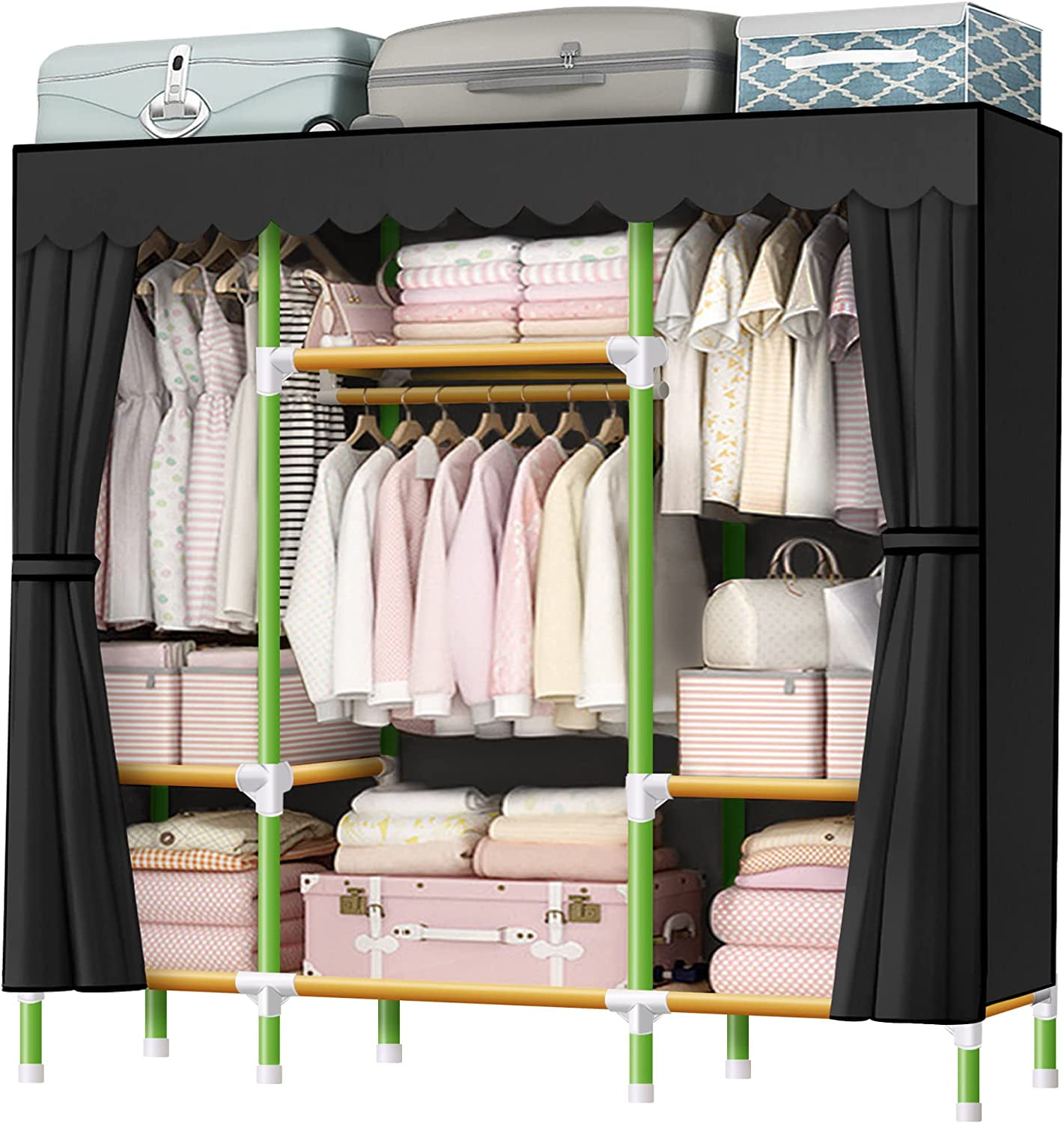 Portable Closet 57 Inch Wardrobe Closet Clothes Organizer with 3 ...