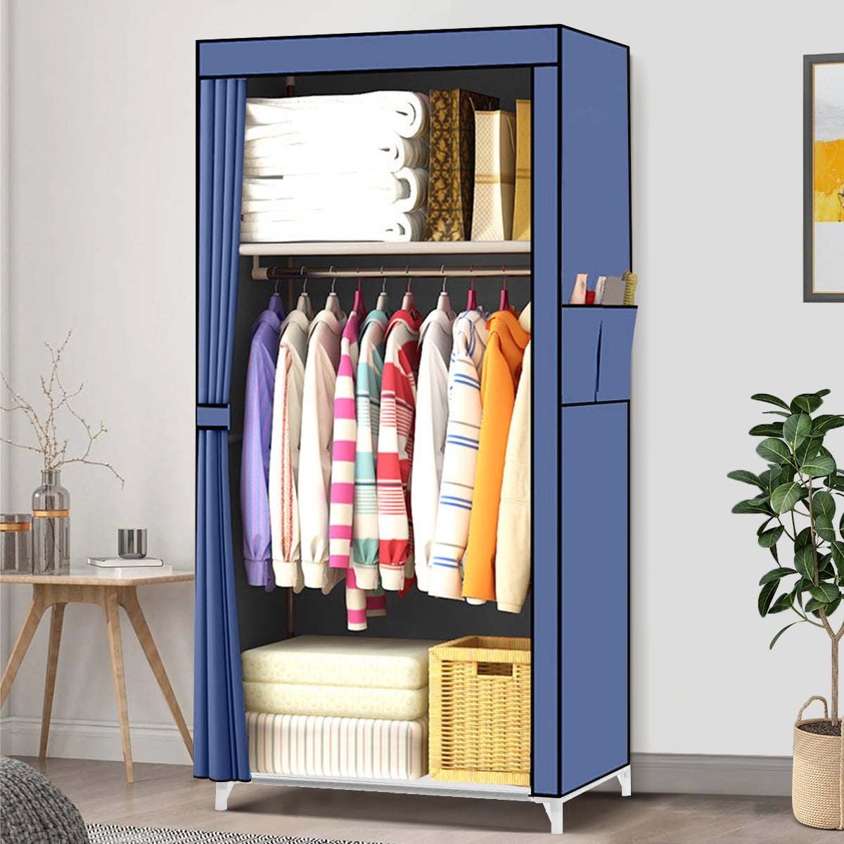57-inch Portable Closet Organizer with Iron Pipe & Non-woven Cover ...