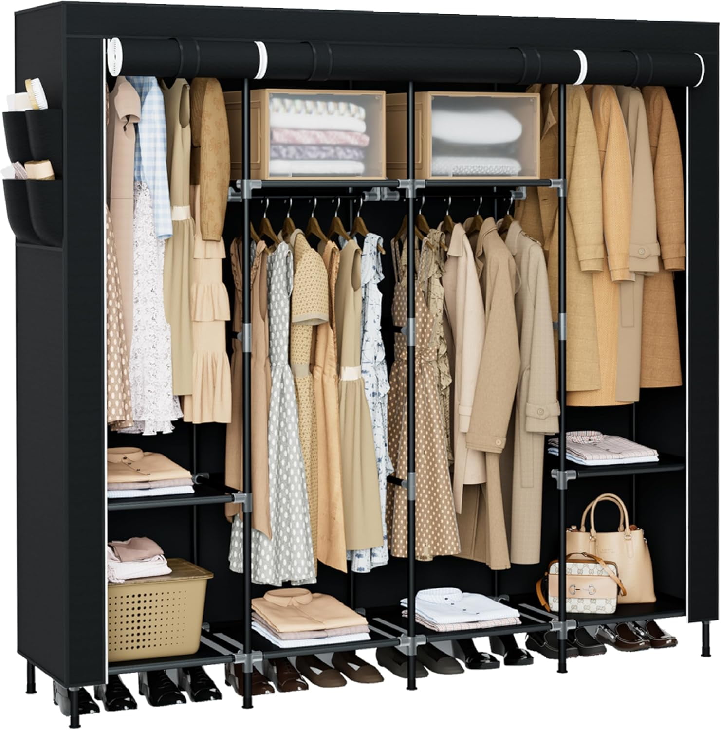 66.9 inch Portable Closet Black, Large Capacity Wardrobe Organizer with ...