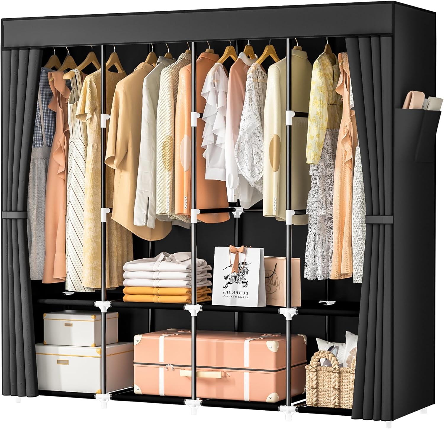Portable Closet, 66 Inch Large Capacity Wardrobe for Closet Organizers ...