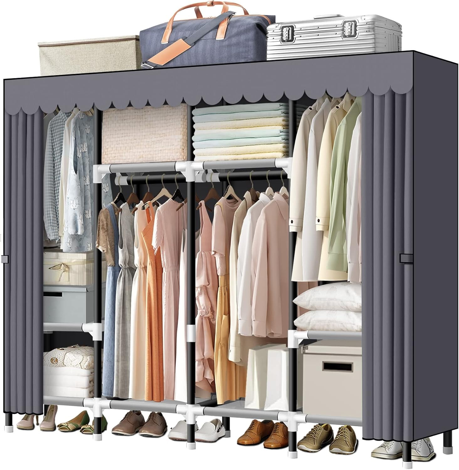 Portable Closet, 67 Inch Wardrobe Closet for Hanging Clothes with 4 ...