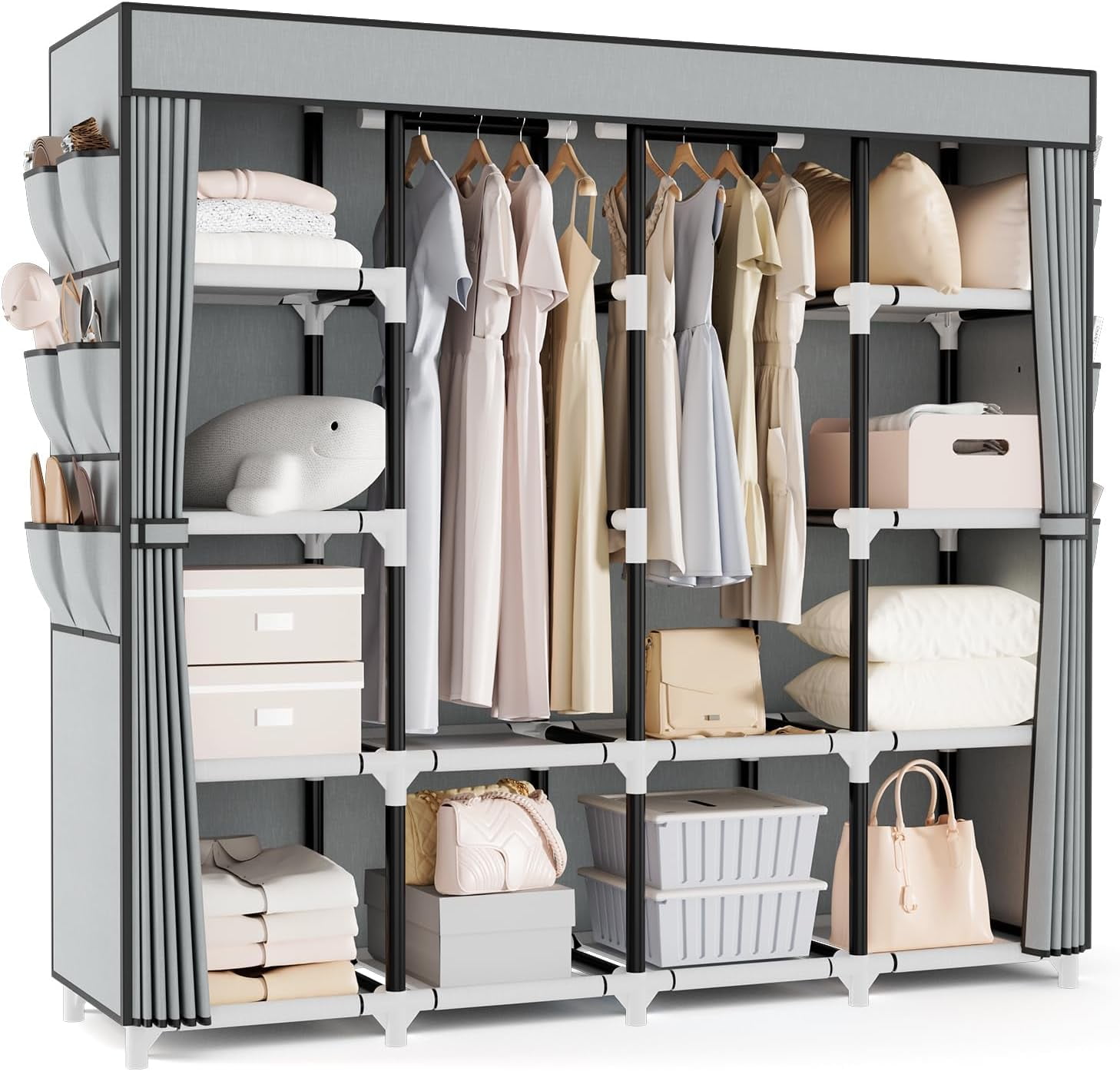 Portable Closet, 69 Inch Wide Wardrobe Closet for Hanging Clothes, 19mm ...
