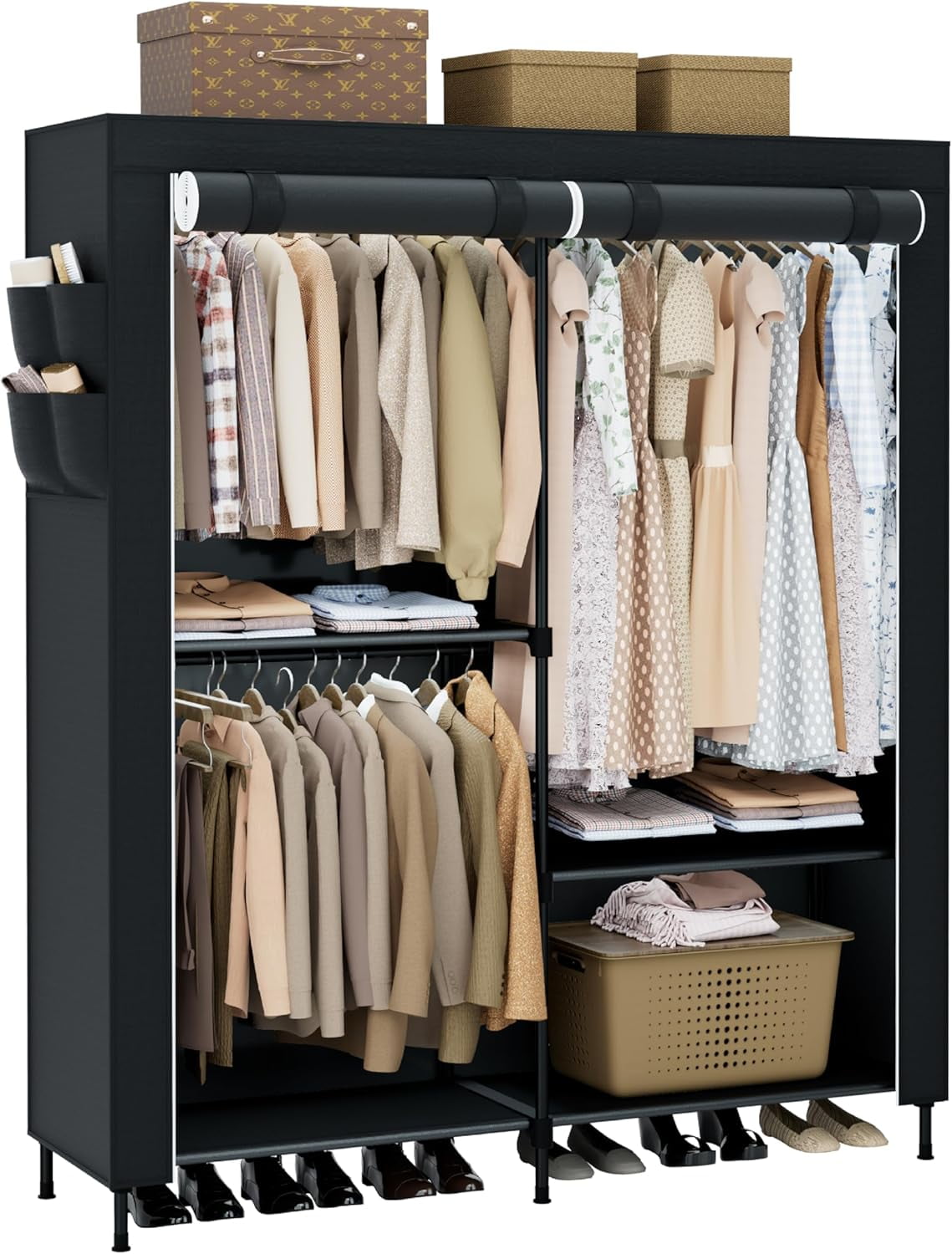 Portable Closet, 81.5 Inch Extra Large Capacity Wardrobe Closet with Cover, Clothes Storage ...