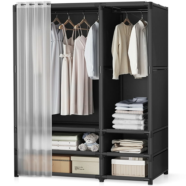 BRC Black Portable Closet with 2 Hanging Areas 4 Shelves and Curtain Walmart