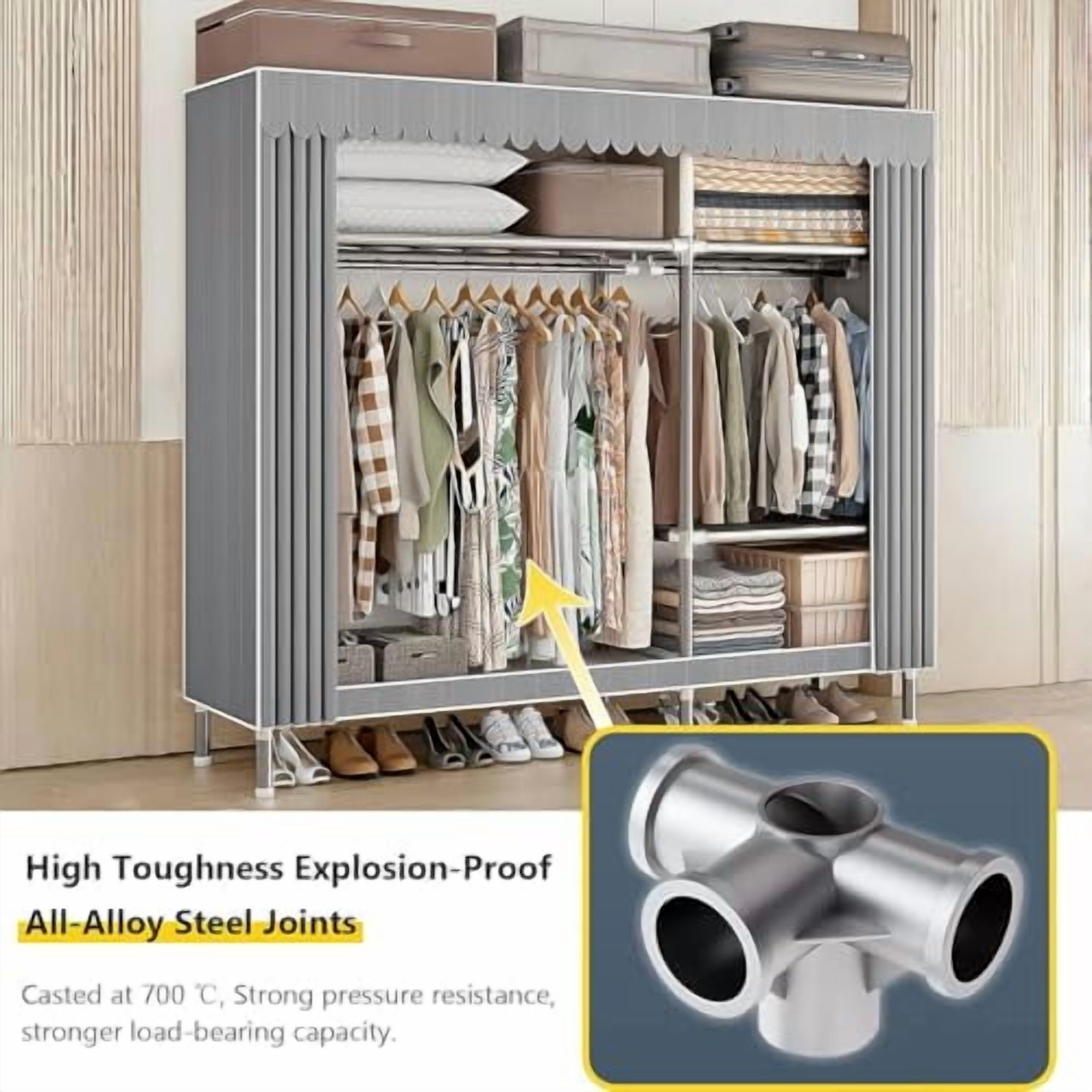 Portable Closet Closet Wardrobe, Wardrobe Rack with Cover, Gray Stripes ...