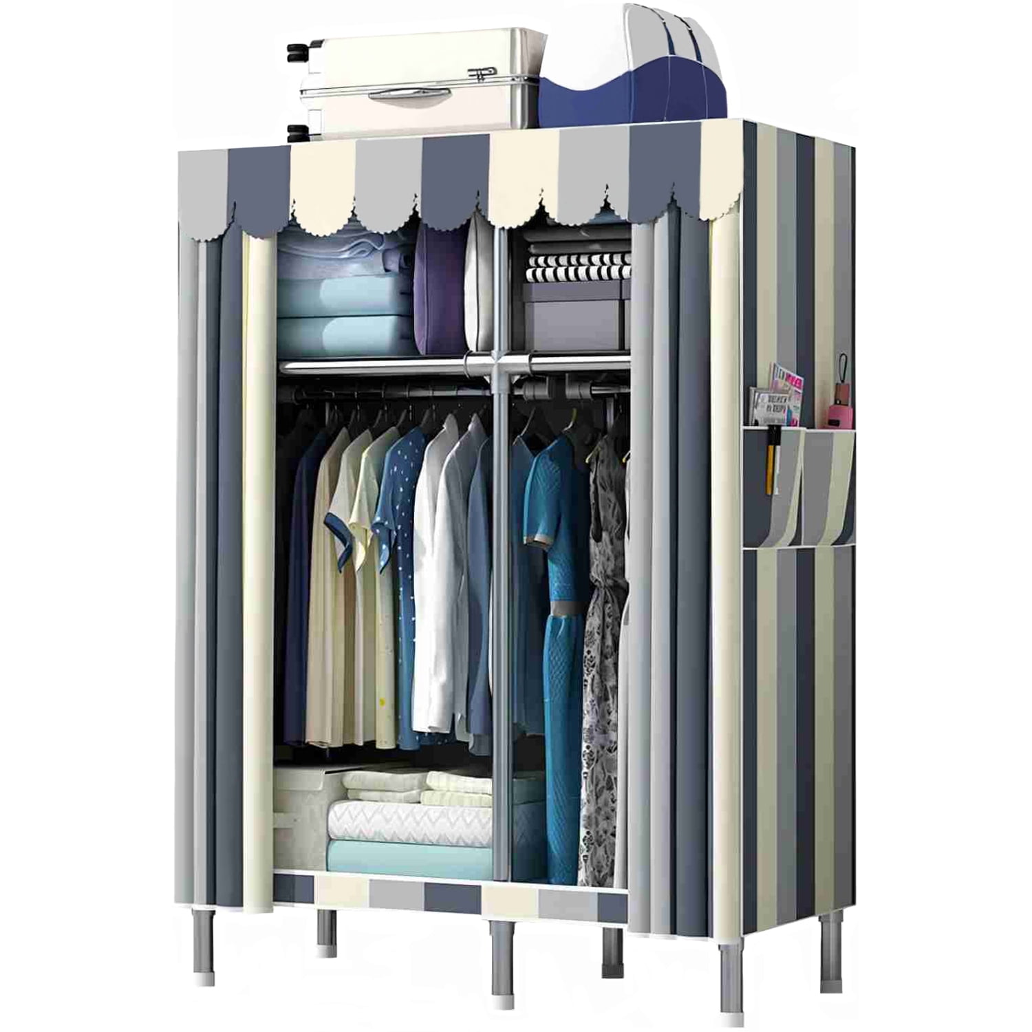 Edovaf Portable Closet,23mm Steel Tube Clothes Rack with 2 Hanging Rods ...