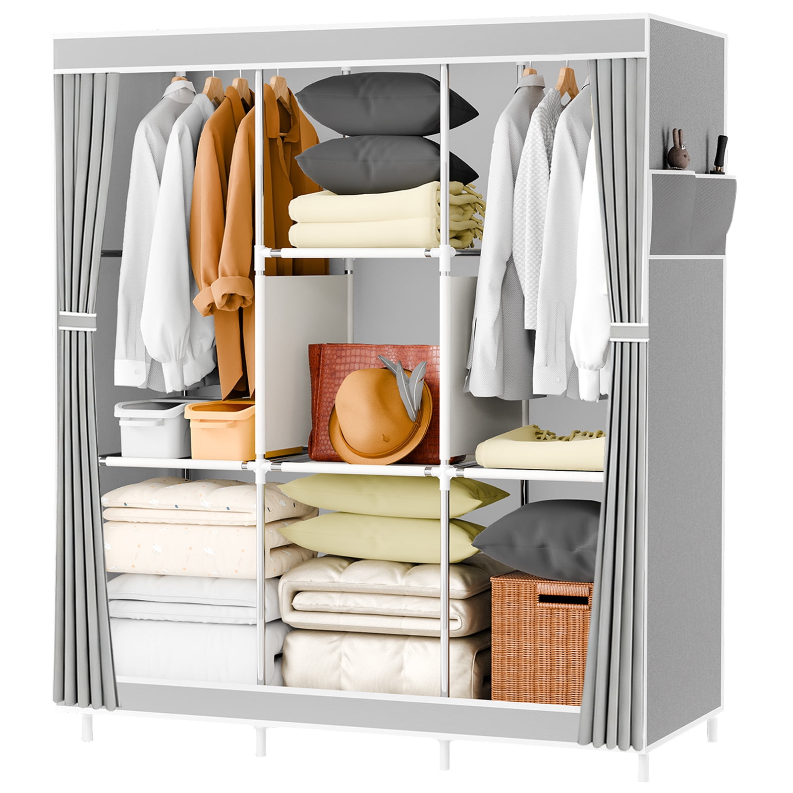 Portable Heavy Duty Metal Clothes Wardrobe with 3 Hanging Rods, Closet ...