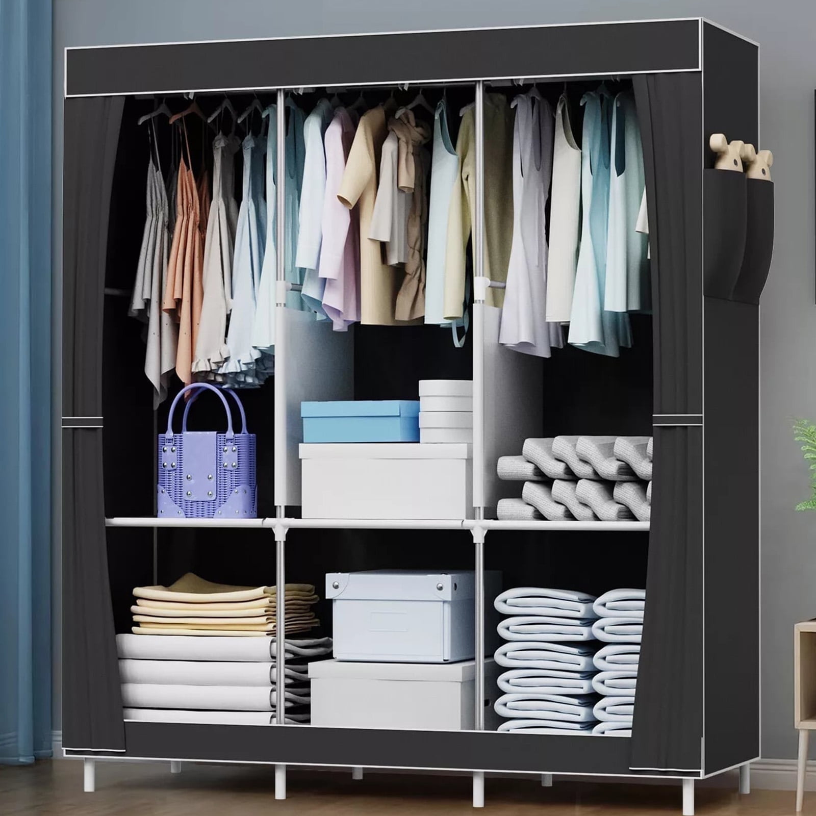 "Rican Portable Closet Organizer, Hanging Clothing Rack Shelf ...