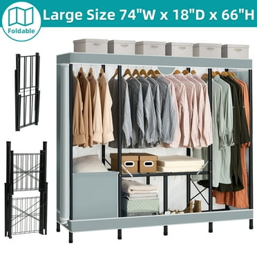 Clothes Rack - Clothing Rack with Storage Mesh Shelf & Casters, Heavy ...