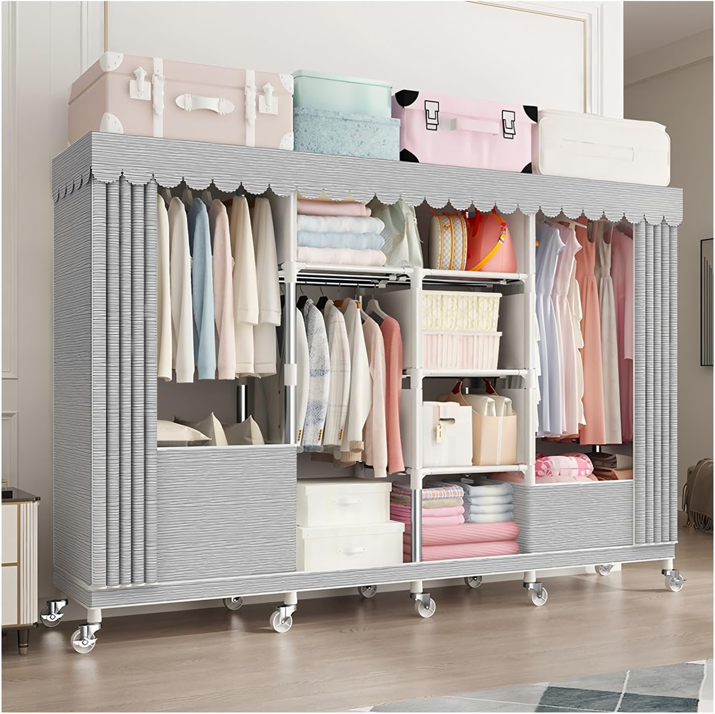 Portable Closet for Hanging Clothes with Wheels 17.7 Inch Wide Large ...