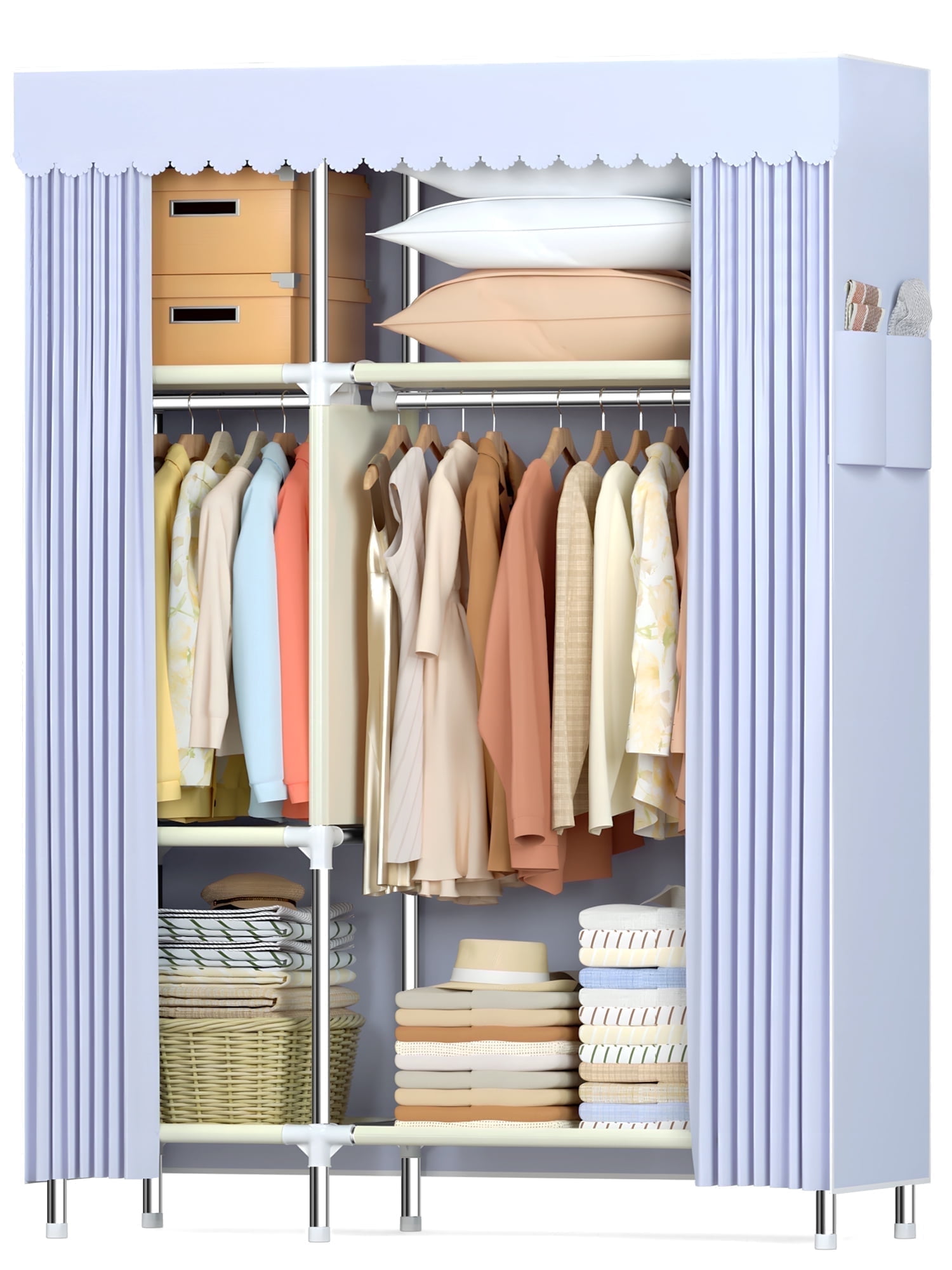 WLRETMCI Portable Closet Organizer, Grey Bedroom Wardrobe with Cover ...