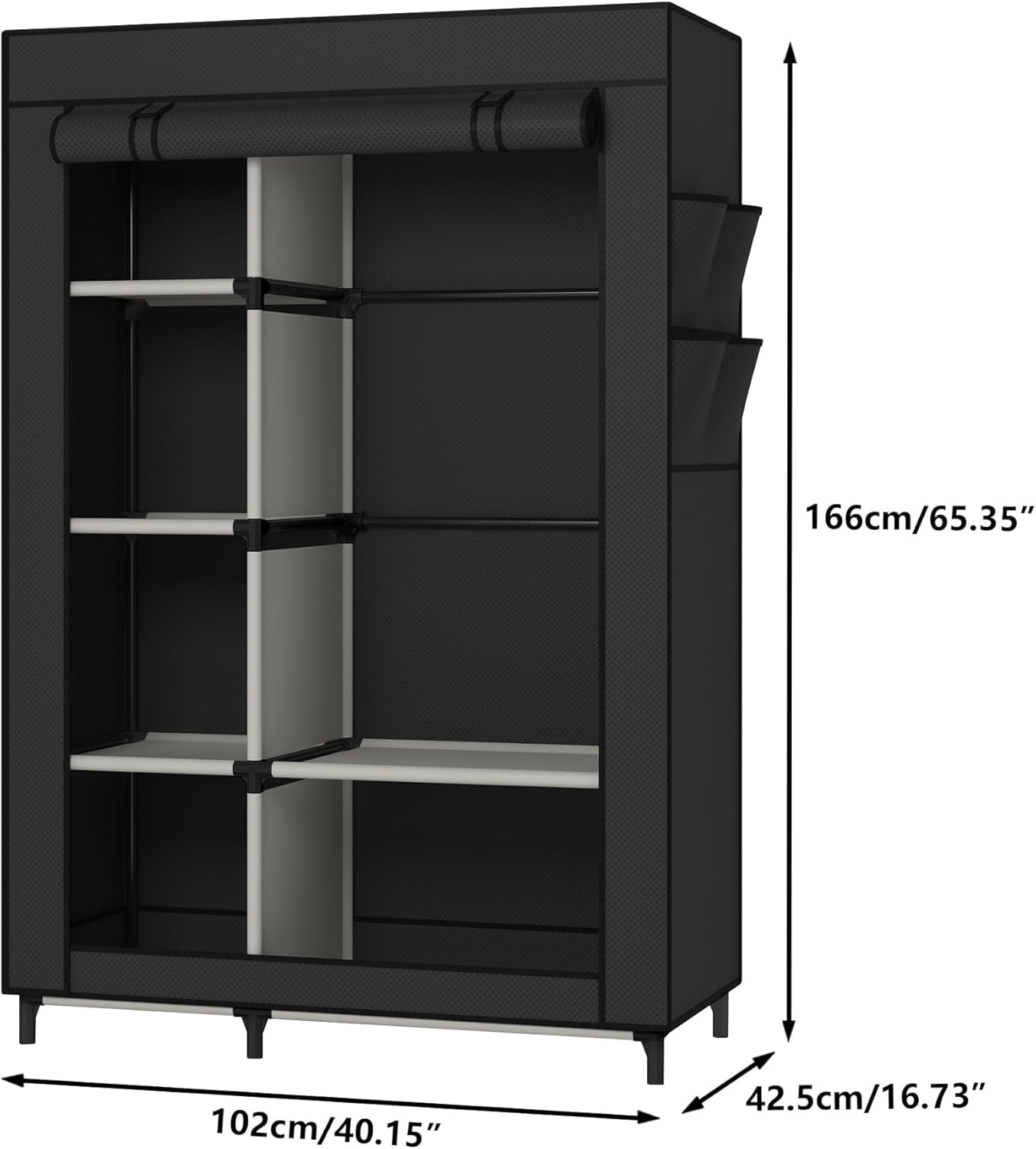 Portable Closet Organizer with 6 Shelves, Hanging Rod & 4 Side Pockets ...