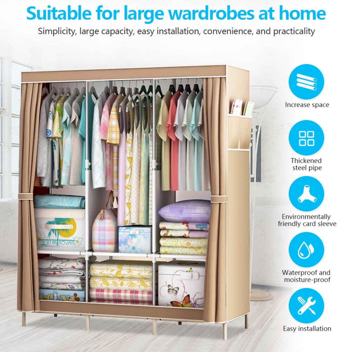 Portable Closet Organizer with Shelves Dustproof Non Woven Fabric ...