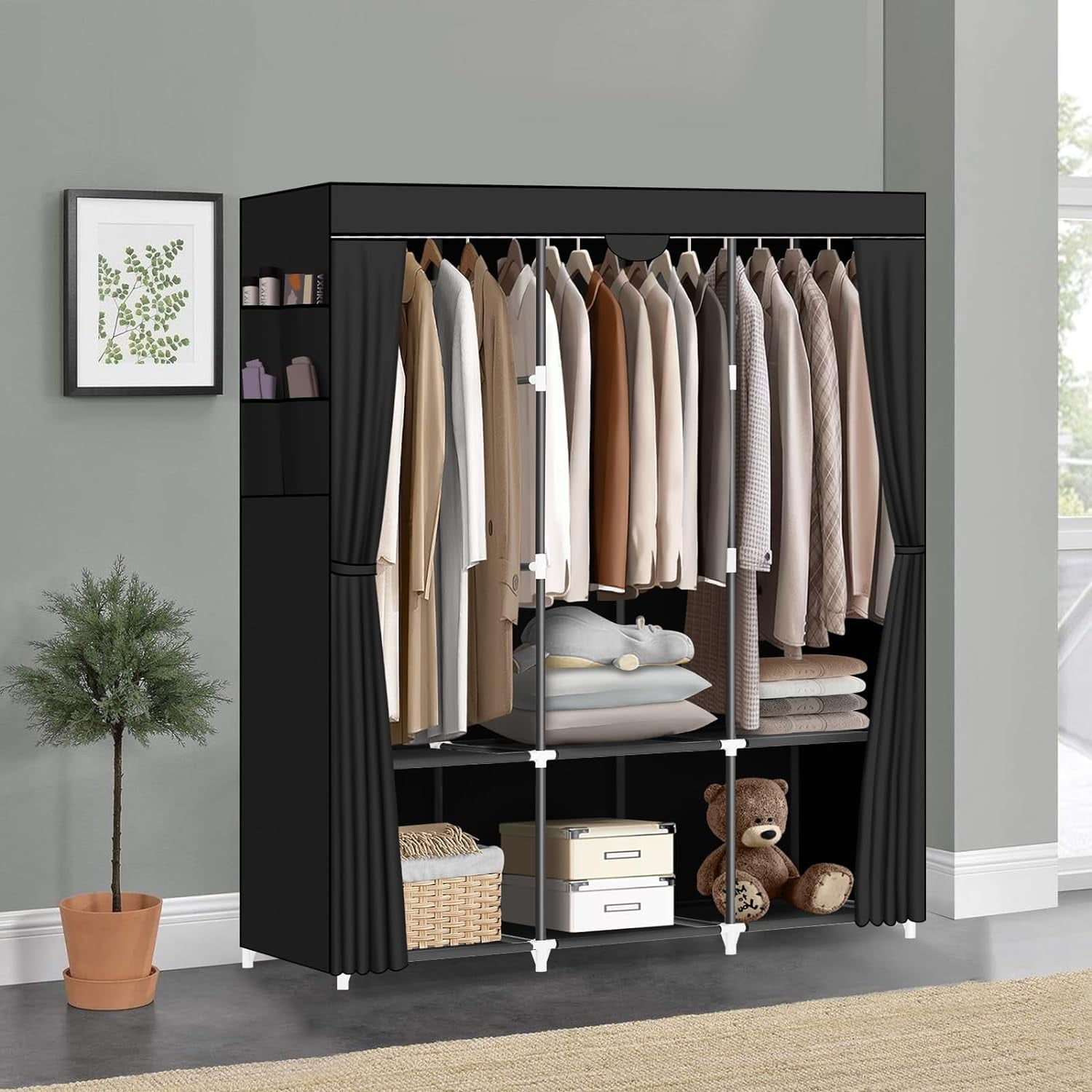 Portable Closet Portable Closets for Hanging Clothes with 3 Hanging ...