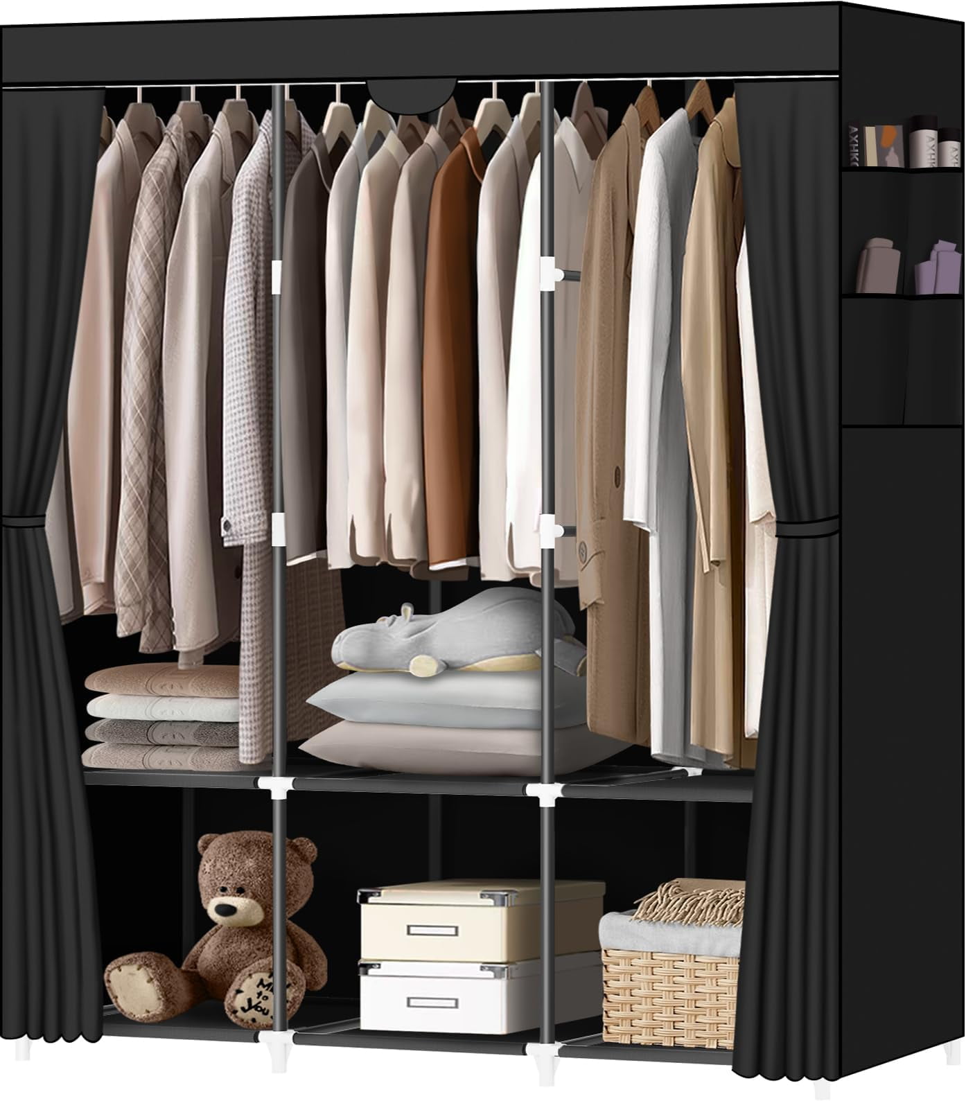Portable Closet, Portable Closets for Clothes with 3 Rods and 6 Storage ...
