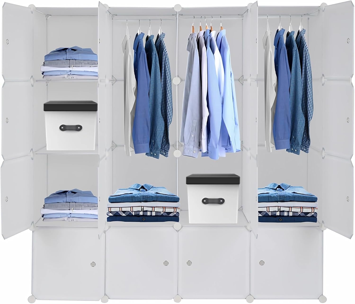 Portable Closet Wardrobe 16 Cubes Storage Organizer with Door DIY Steel ...