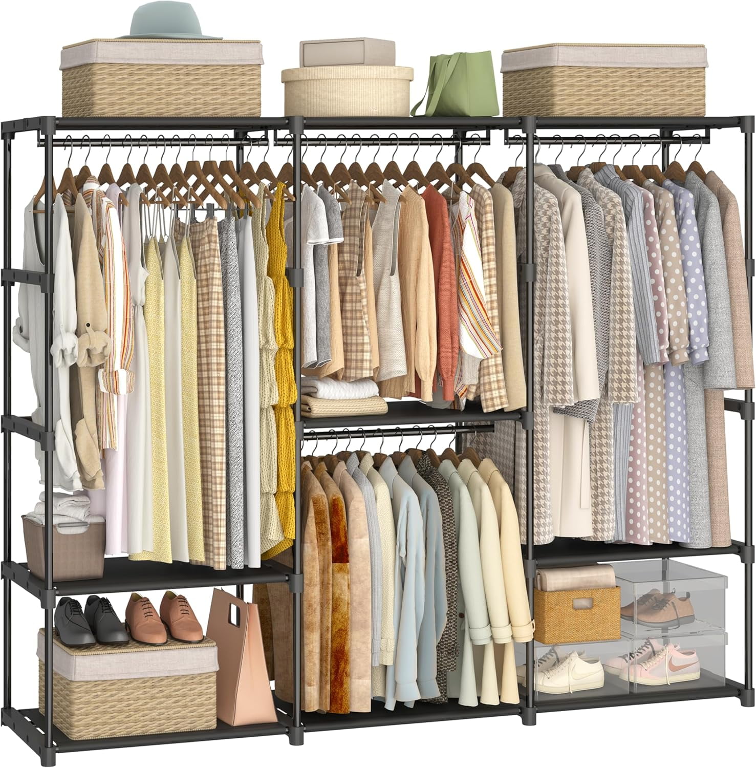 Portable Closet Wardrobe, 81 Inch Wide Clothing Storage Organizer with ...