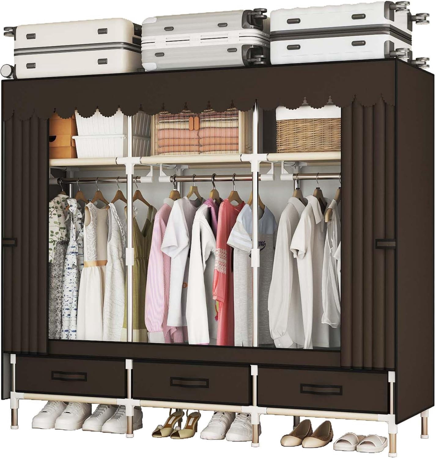 Portable Closet Wardrobe 64 Inch Freestanding Closet for Hanging ...