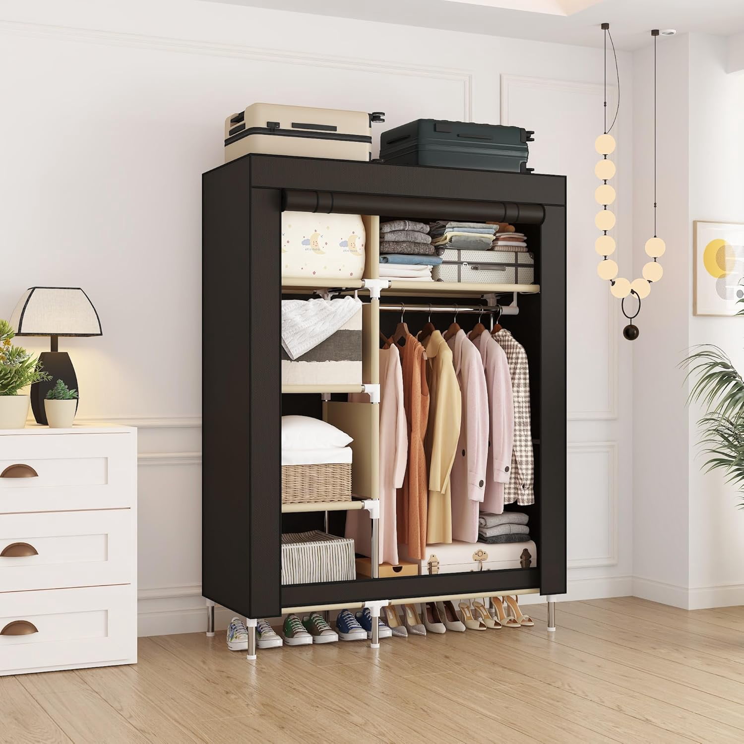 Portable Closet Wardrobe 64 Inch Freestanding Closet for Hanging ...