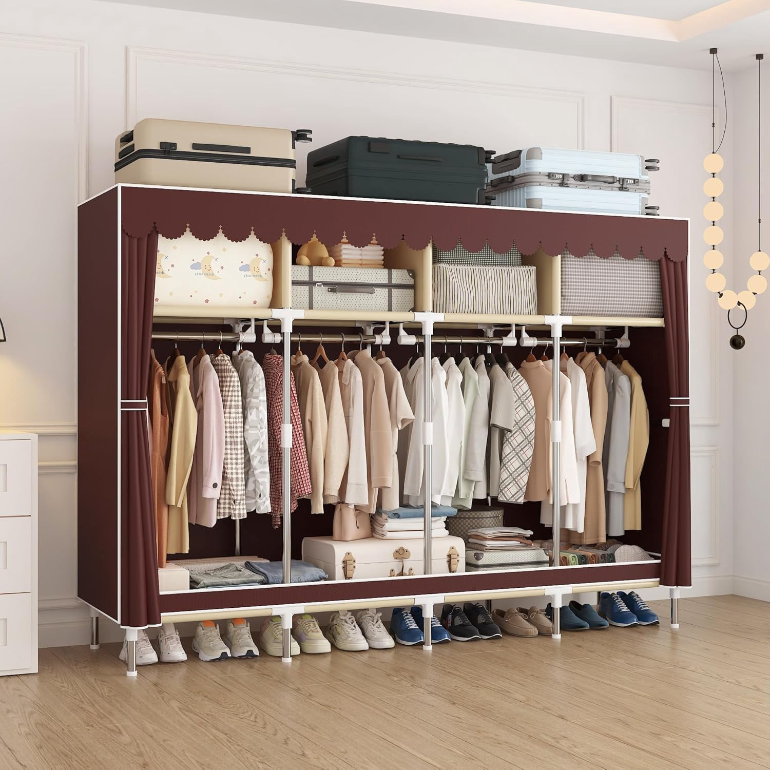 Portable Closet Wardrobe 64 Inch Freestanding Closet for Hanging ...