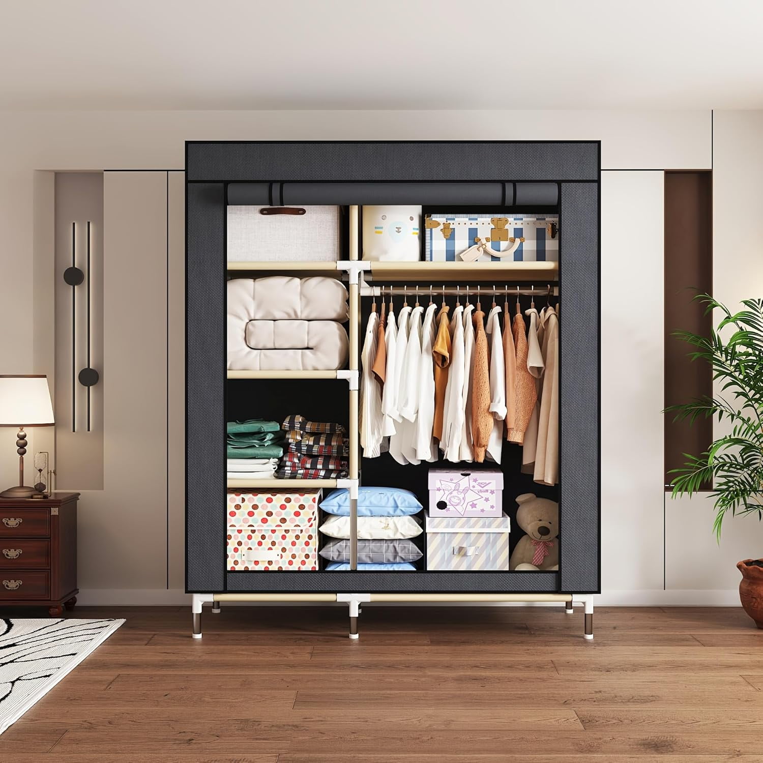 Portable Closet Wardrobe 64 Inch Freestanding Closet for Hanging ...