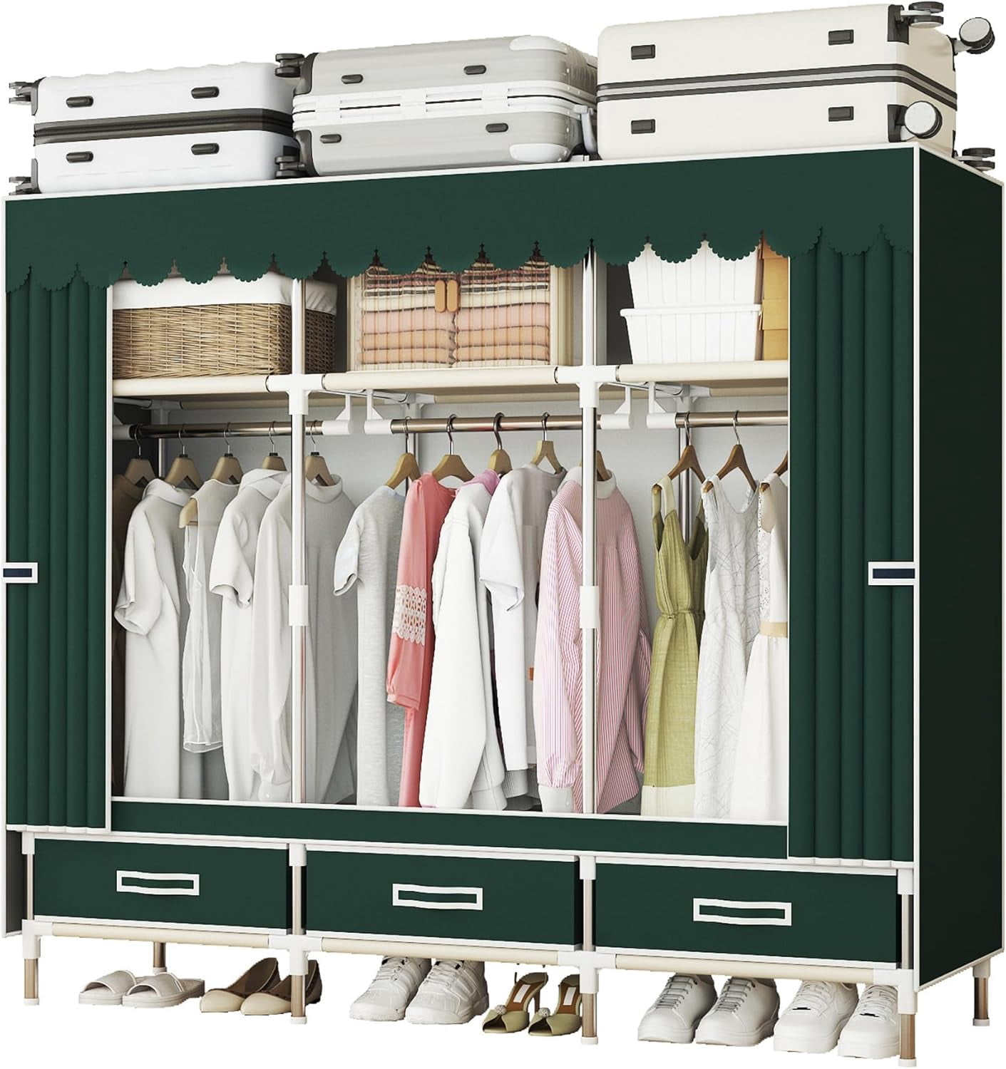 Portable Closet Wardrobe 64 Inch Freestanding Closet for Hanging ...
