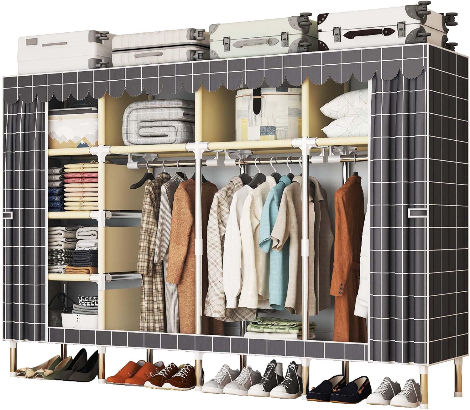 Portable Closet Wardrobe 64 Inch Freestanding Closet for Hanging ...