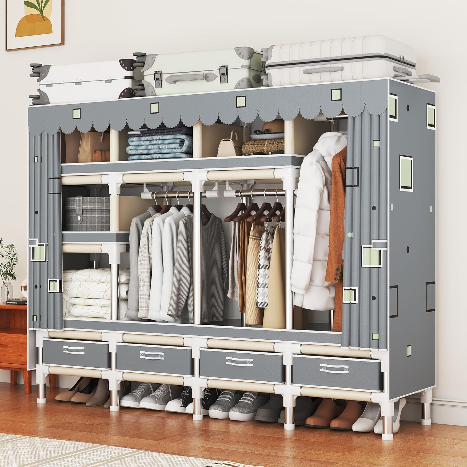 Portable Closet Wardrobe 78 Inch Freestanding Closet for Hanging ...