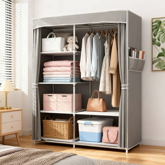 Portable Closet Organizers, Wardrobe Closet with 1 Hanging Rod, 6 ...