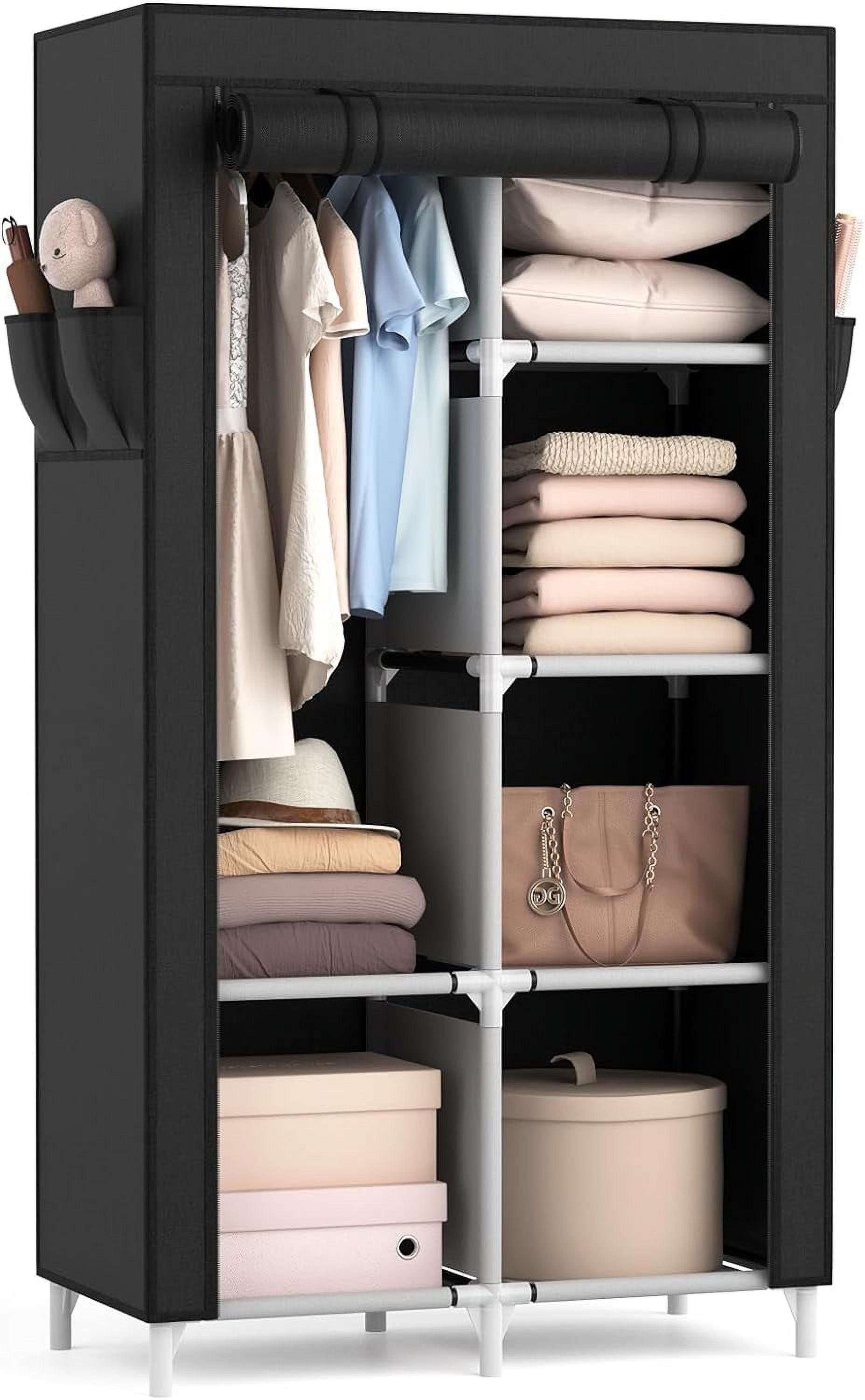 Portable Closet Wardrobe Closet for Hanging Clothes with 6 Storage ...