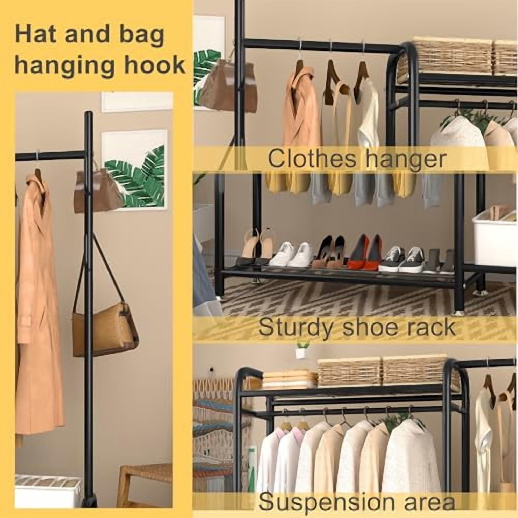Portable Closet Wardrobe Clothes Garment Rack with Shelves for Hanging ...