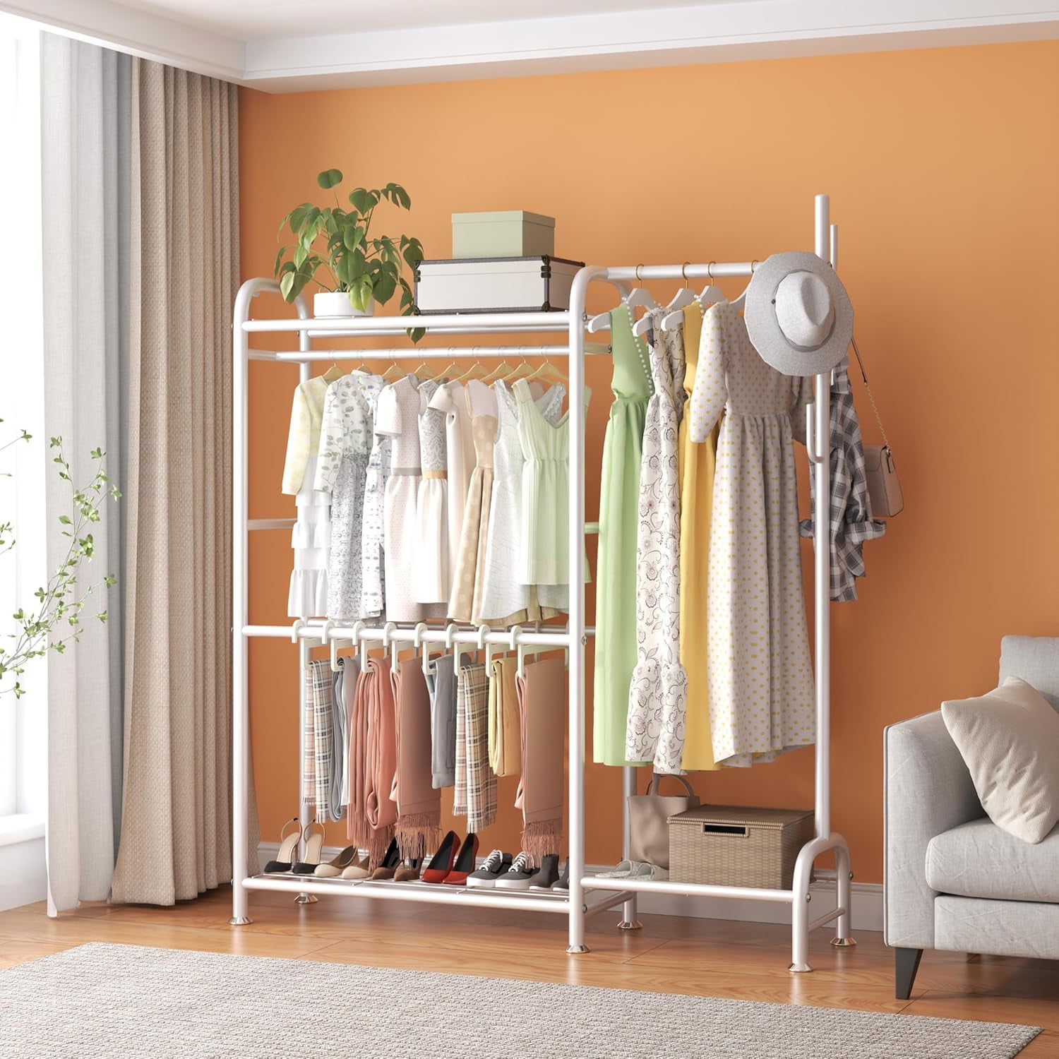 Portable Closet Wardrobe Clothes Garment Rack with Shelves for Hanging ...