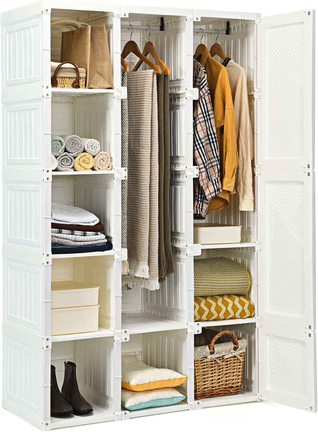 Portable Closet Wardrobe, Foldable Clothes Organizer with Cubby Storage ...