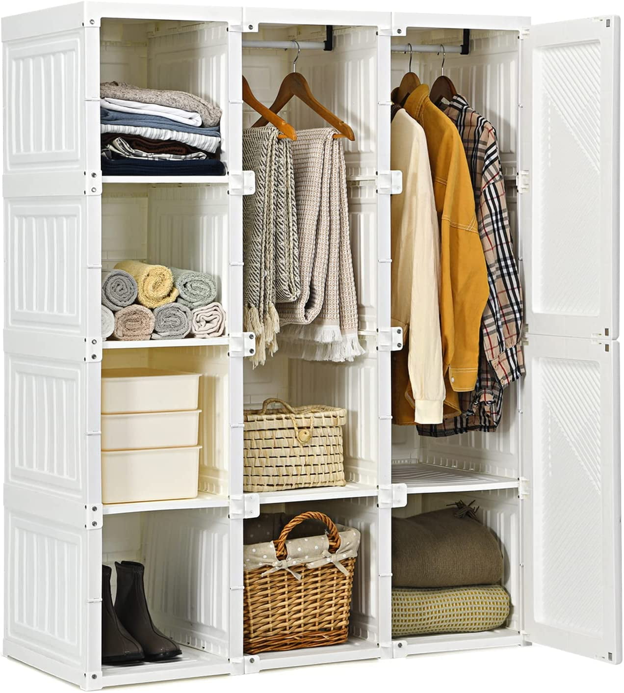 Portable Closet Wardrobe, Foldable Clothes Organizer with Cubby Storage ...