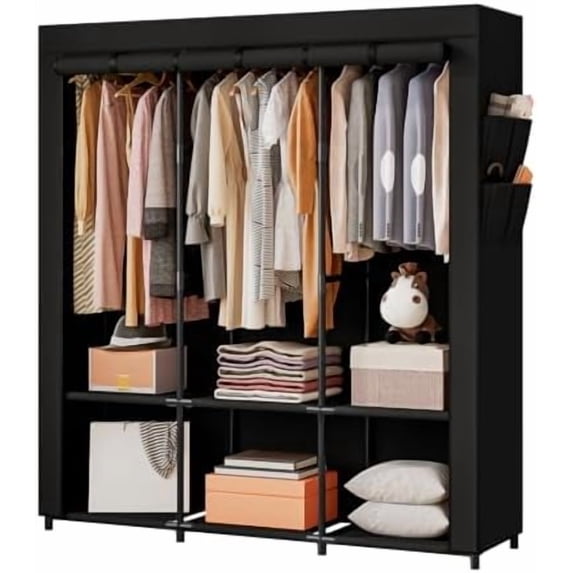 Portable Closet Wardrobe Storage Organizer Metal Hanging Rack Non-Woven ...