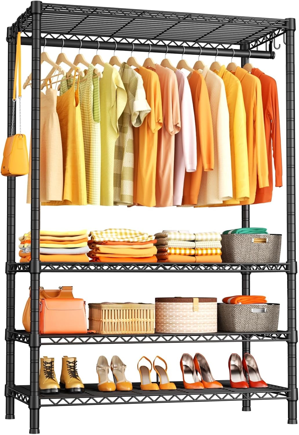 Portable Closets, 4-Tier Clothes Garment Rack for Bedroom and Cloakroom ...