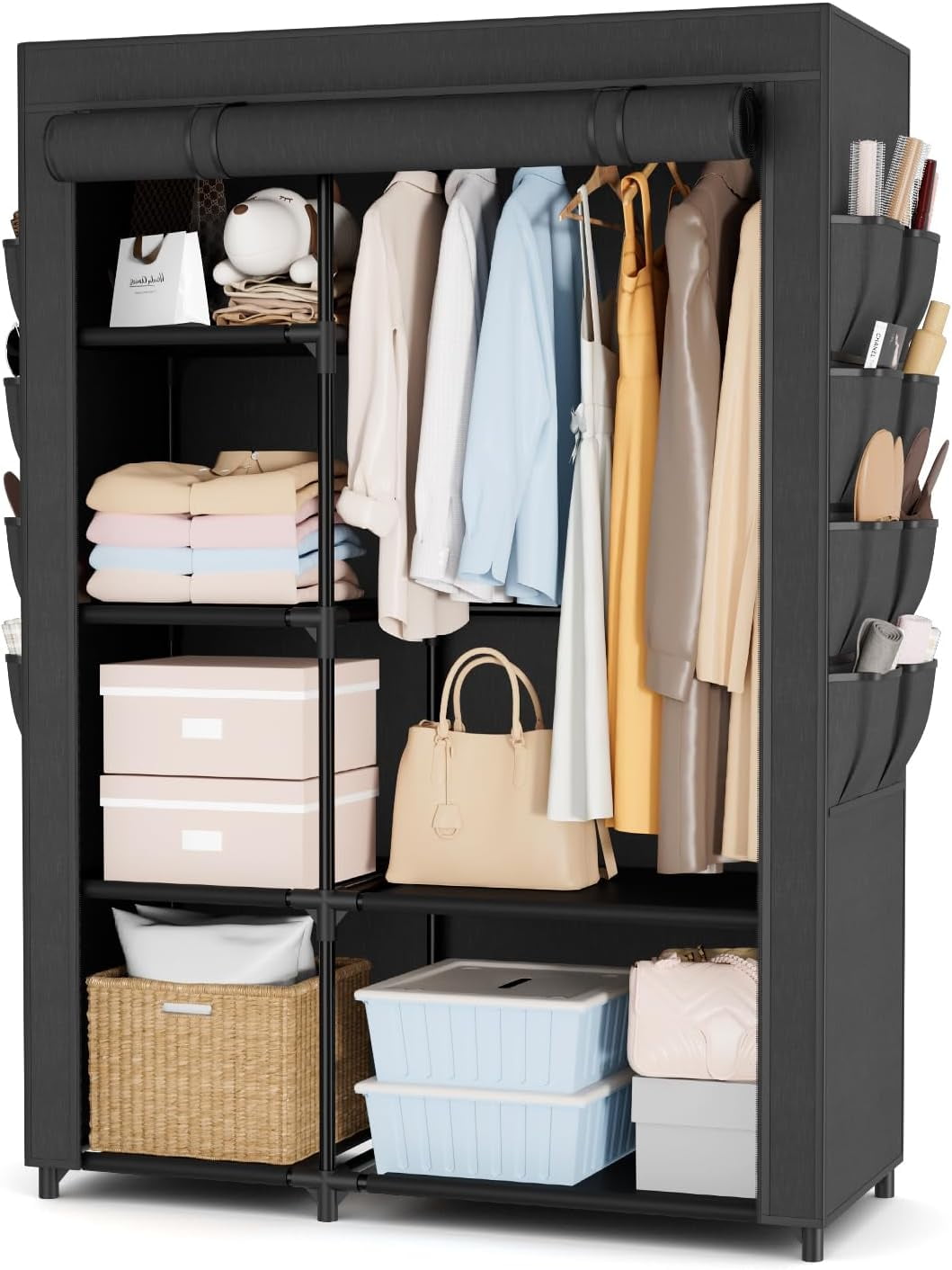 Portable Closets for Clothes, Wardrobe Closet with Rod and Clothing ...