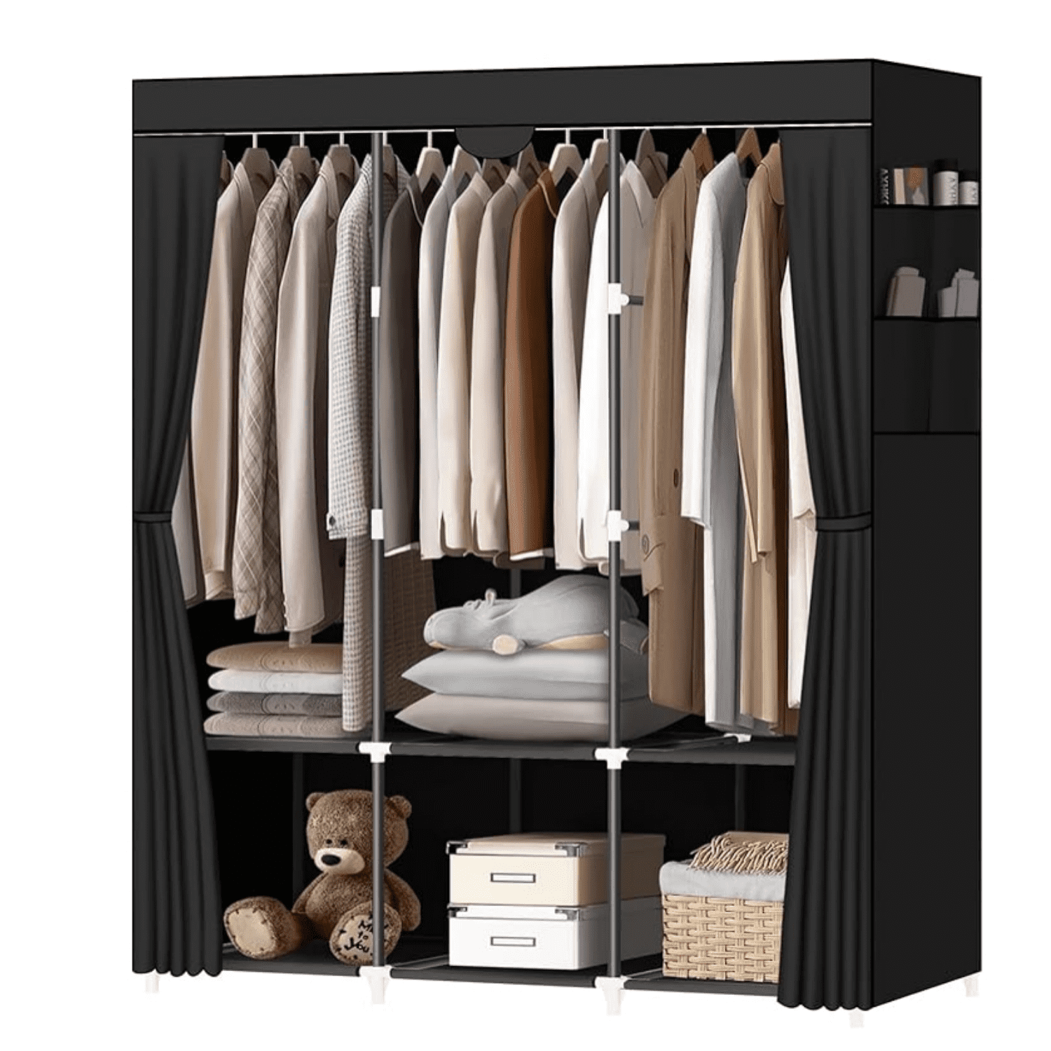 Portable Closets for Hanging Clothes with 3 Hanging Rods and 6 Storage ...