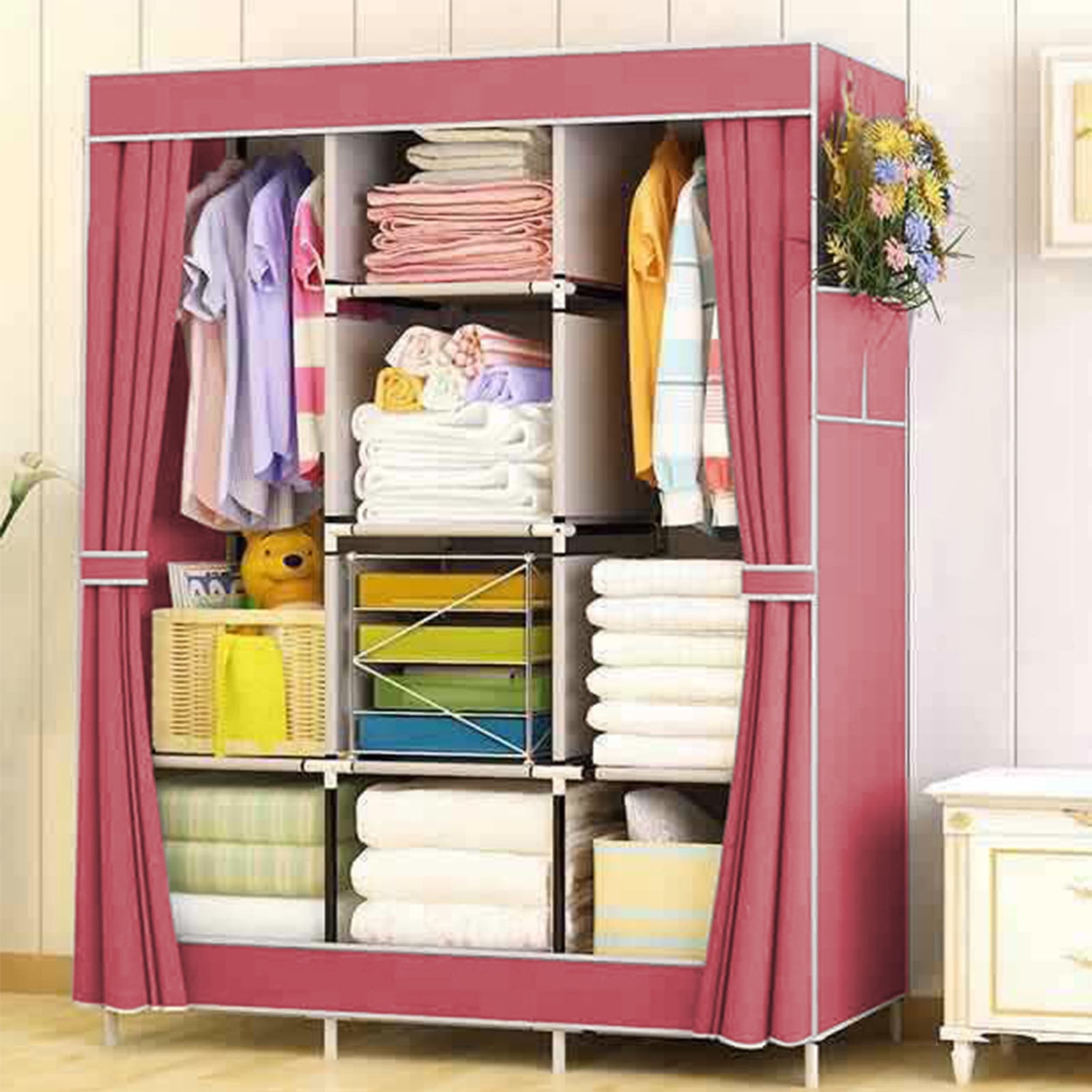 ZUDKSUY Portable Closet, Durable Fabric Cover, 4-Layer 8-Compartment ...