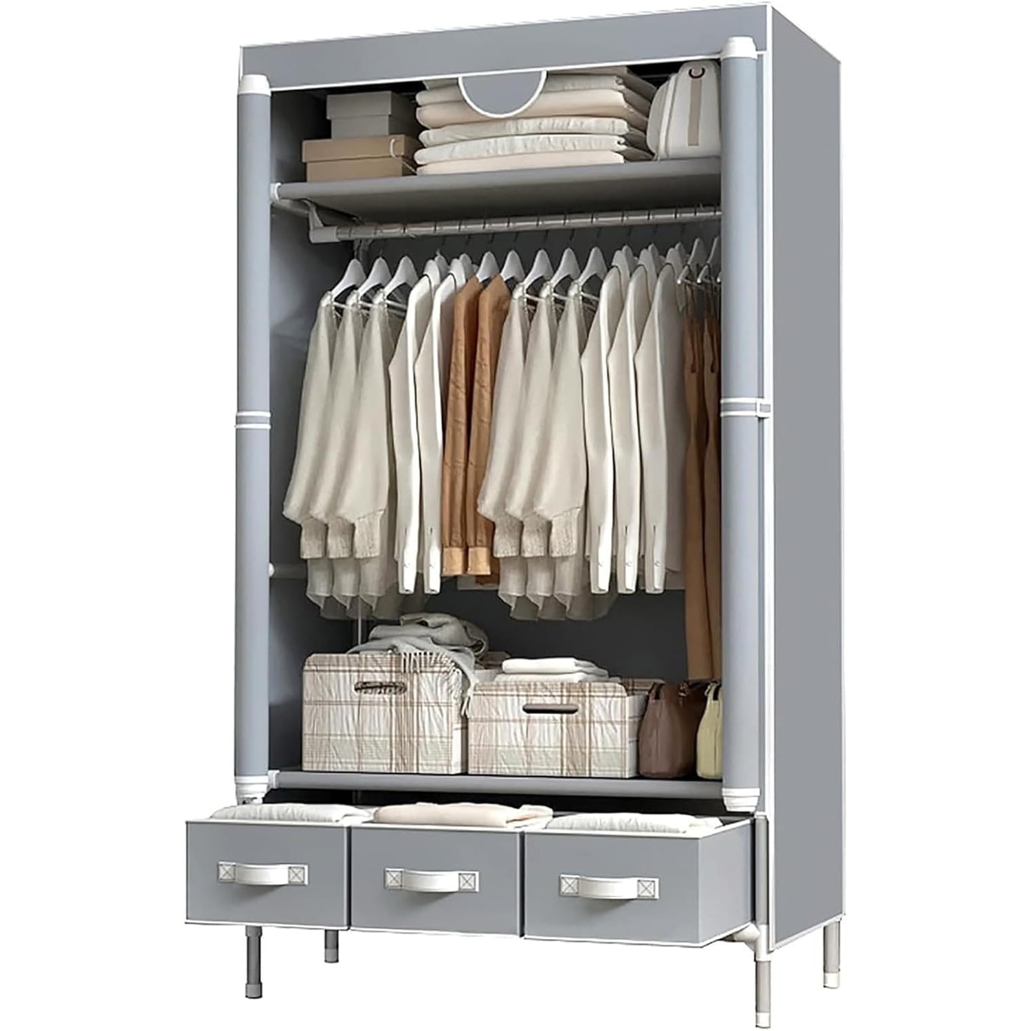Non-Woven Fabric Portable Closet Wardrobe with Rolling Door & Hanging ...