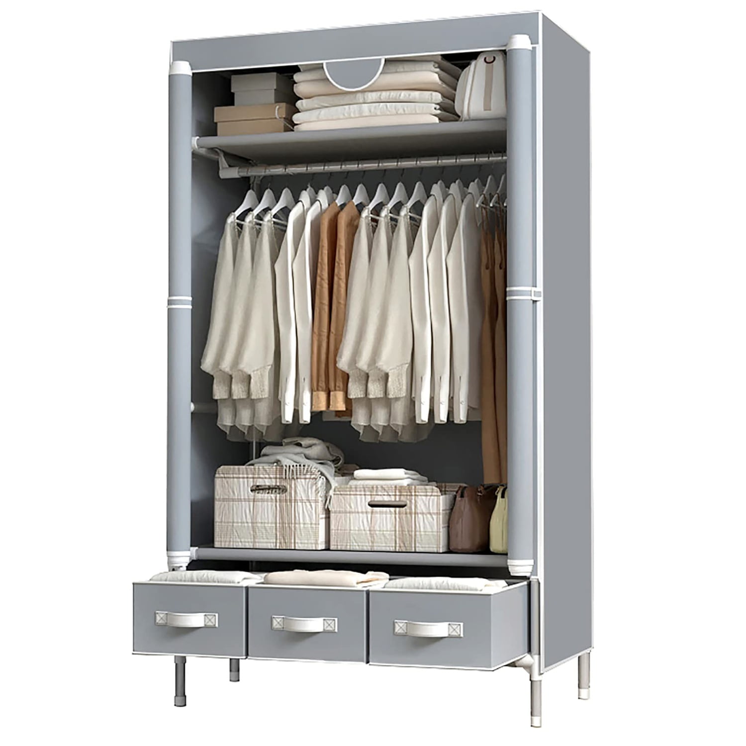 Portable Clothes Closet Storage Organizer with Hanging Rack , Rolling ...