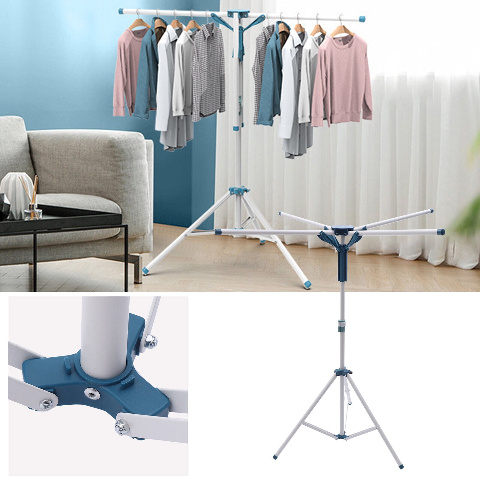 Portable Clothes Drying Rack+ Tripod Stand Coat Hanger Foldable Garment ...