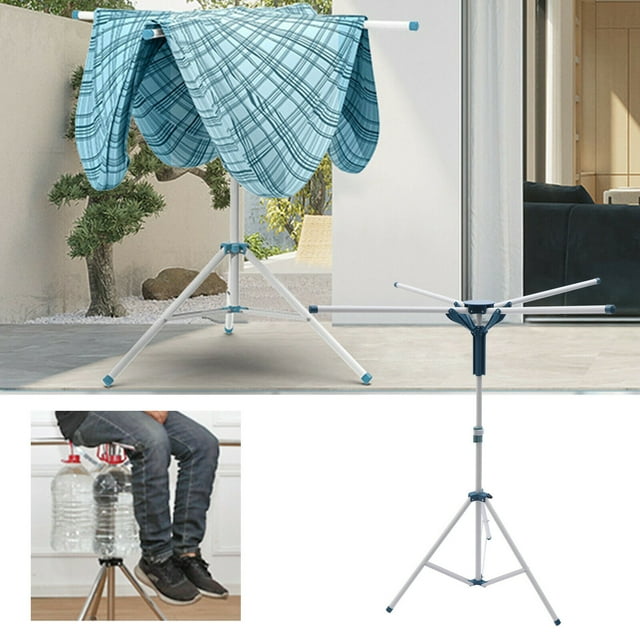 Portable Clothes Drying Rack+Tripod Stand Foldable Garment Stand Coat ...