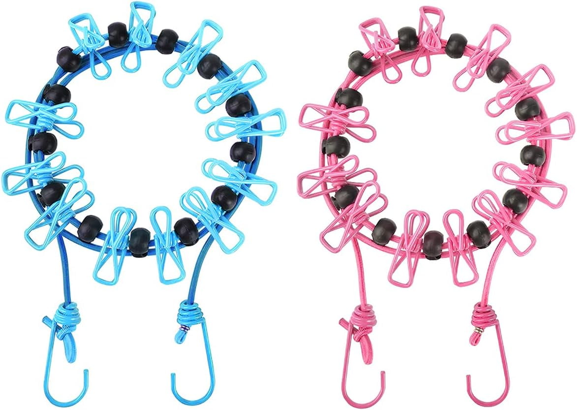 Portable Clothes Line 2 Pack, Travel Washing Line with 12 Clips ...