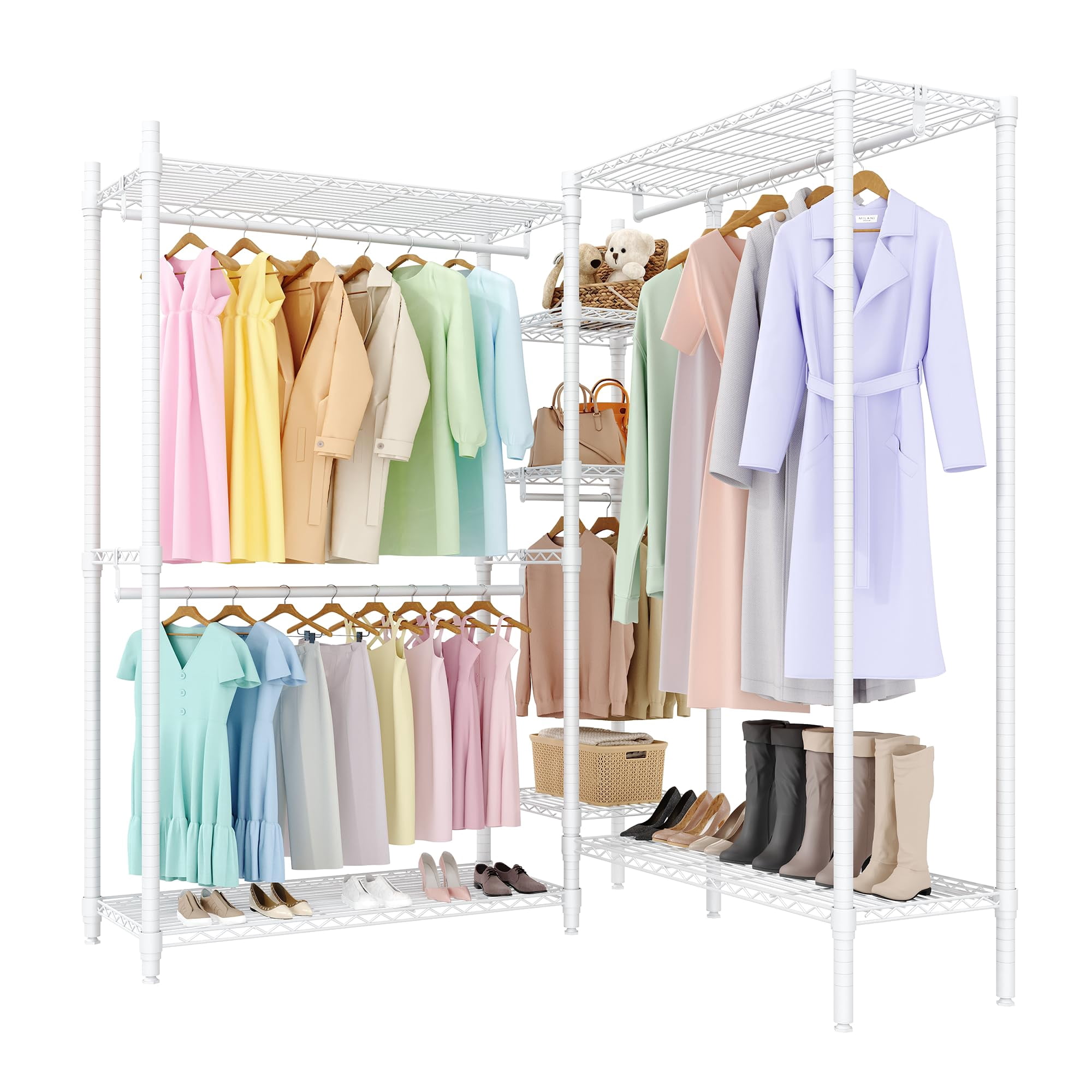 Portable Clothes Rack Sturdy L-Shaped Garment Organizer 70 ...