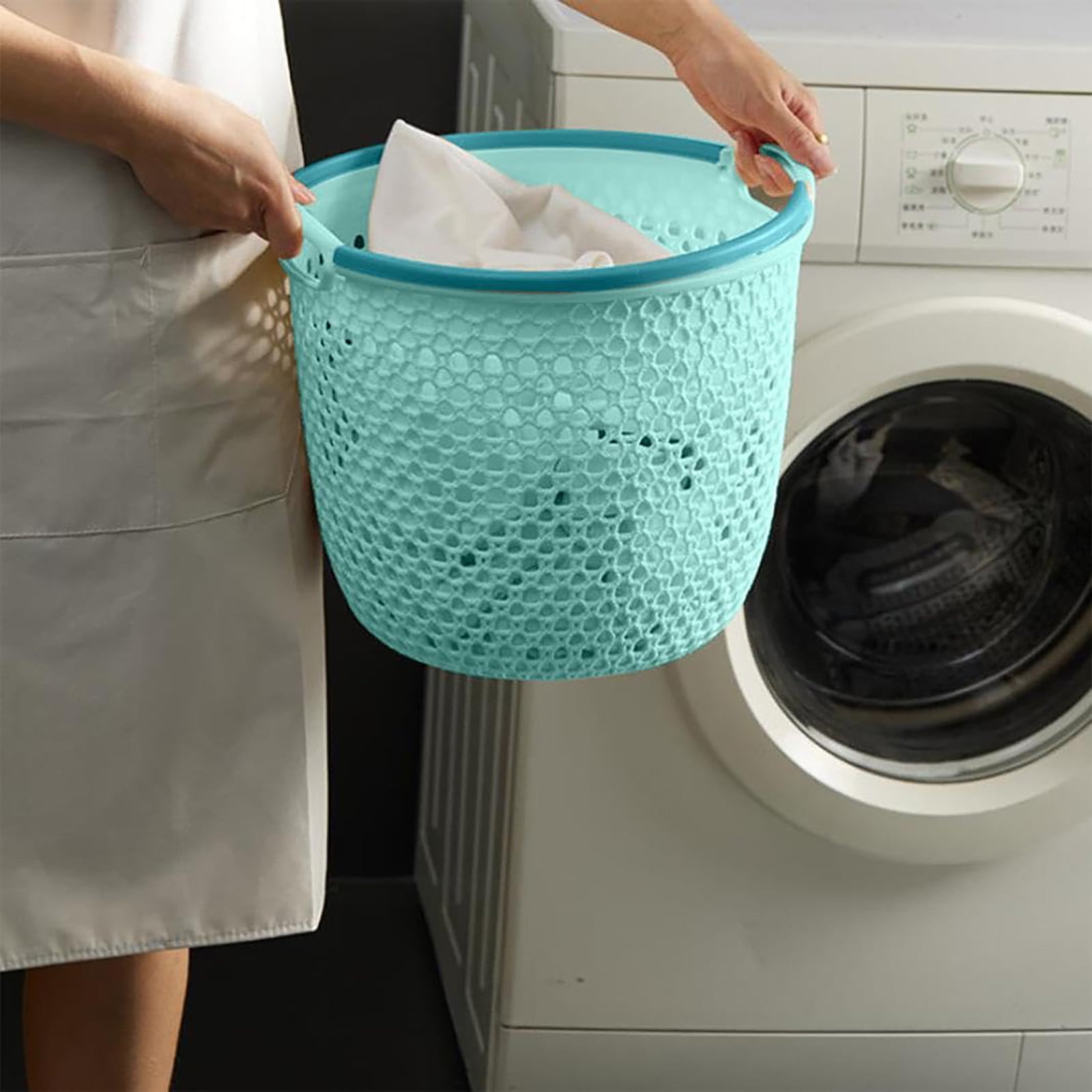 Portable Clothes Storage Bag Large Laundry Hamper with Hollow Design for Bathroom Home Textile ...