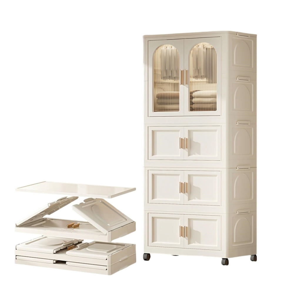 Portable Clothing Storage Cabinet - Foldable Wardrobe with Hanging Rod ...