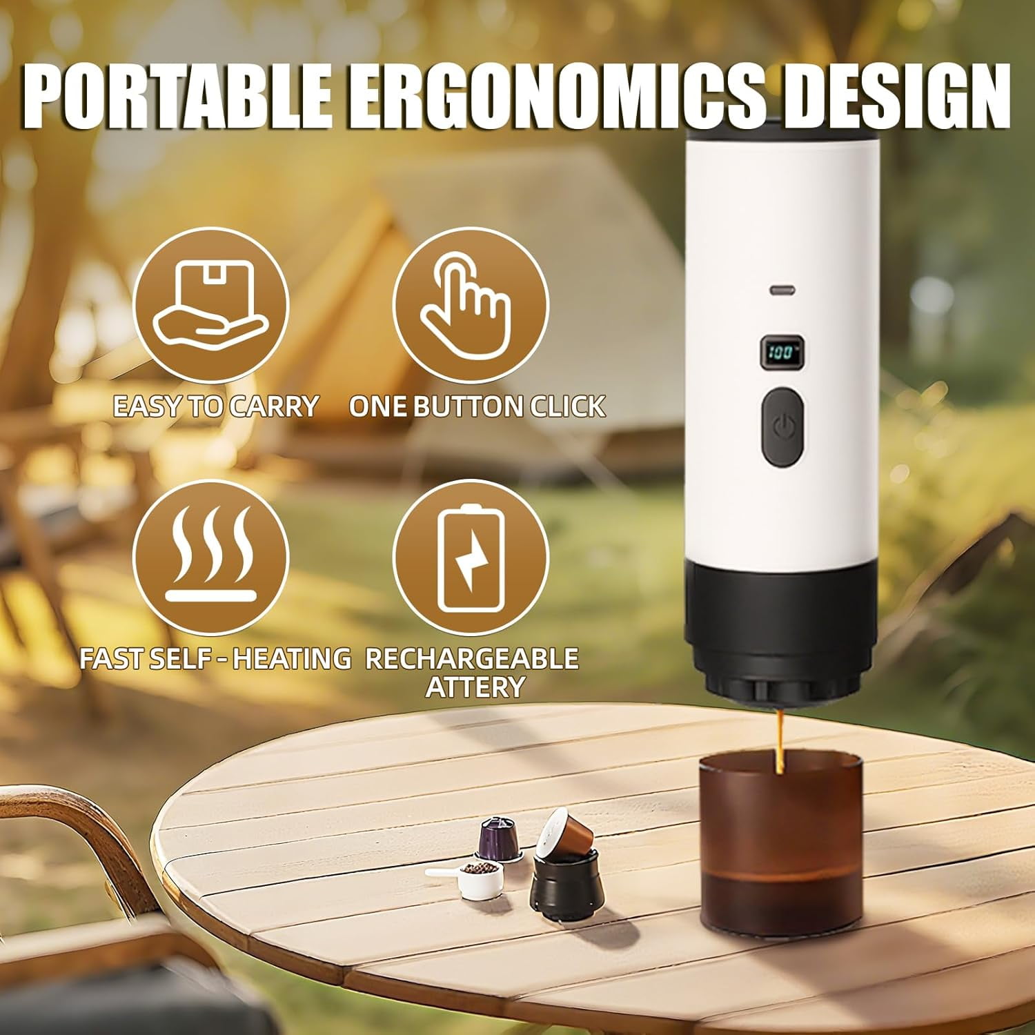 Portable Coffee Maker Espresso Machine with 7800mAh Battery & Digital ...