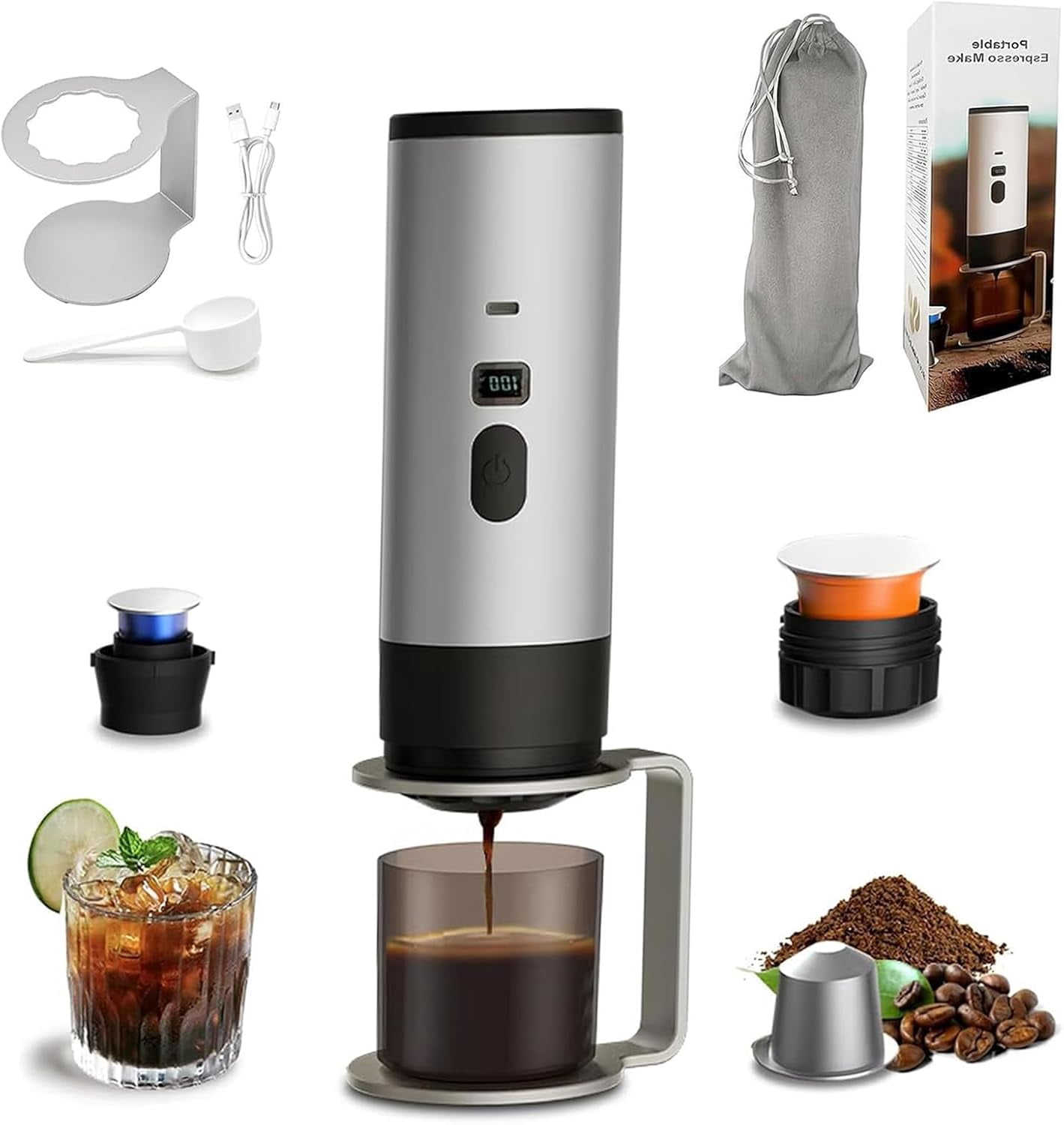 Portable Coffee Maker Espresso Machine,Rechargeable 7800mAh Battery ...
